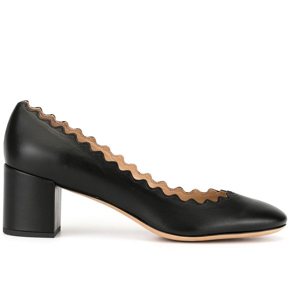 Chloe | Shoes | Chloe Scalloped Black Leather Lauren Pumps Sz 39 | Poshmark